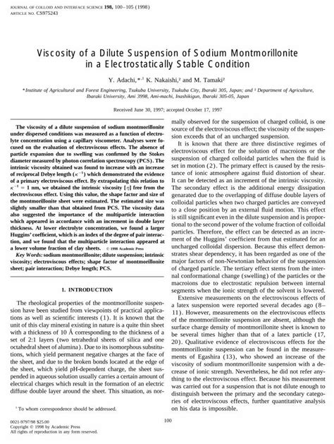 Pdf Viscosity Of A Dilute Suspension Of Sodium Montmorillonite In A
