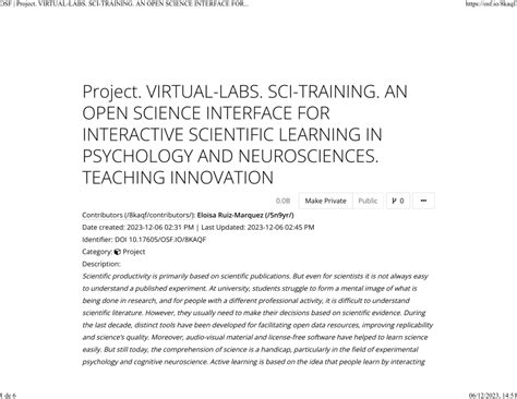 Pdf Project Virtual Labs Sci Training An Open Science Interface