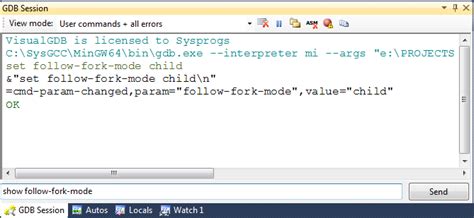 gdb command reference set follow fork mode command