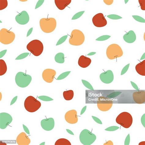 애플 원활한 패턴 플랫 사과 과일 수확 가을 시즌 녹색 빨간색 및 노란색 식물과 나뭇잎 주방 식품 매장 벡터 프린트 0명에 대한 스톡 벡터 아트 및 기타 이미지 Istock