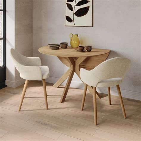 Small Oak Drop Leaf Space Saving Round Extendable Dining Table Seats