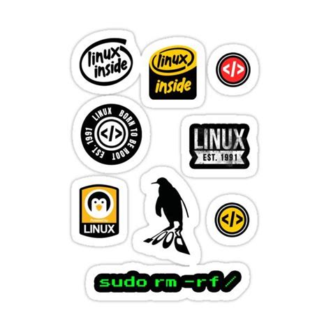 Various Stickers Are Shown On The Back Of A White Background Including Linux And Linux