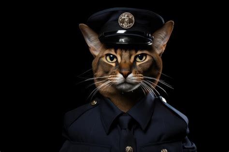 Premium Ai Image Abyssinian Cat Dressed As A Policeman On Black