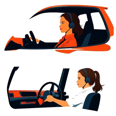 Girl Driving Vector Set White Background Isolated A High Qua Premium