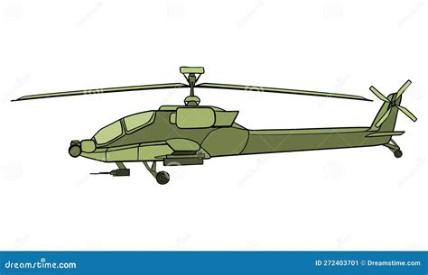 Military Helicopter In Flat Style Boeing Ah 64 Apache Doodle Side