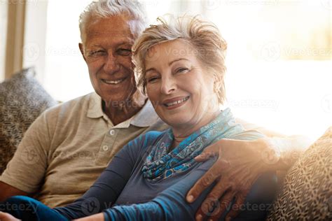 Portrait Home And Old Couple With Hug Relax And Retirement With