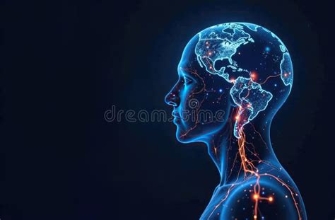 Human Silhouette Merging With A Digital World Map Illustrating Global Connectivity Stock Image