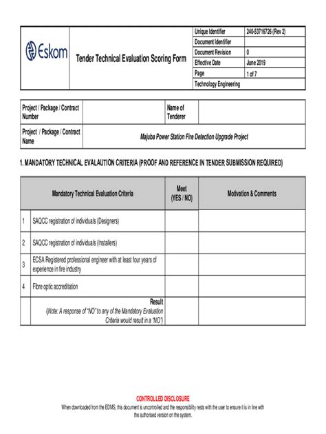 Fillable Online Bid Evaluation Form Procurement Of Works Fax Email