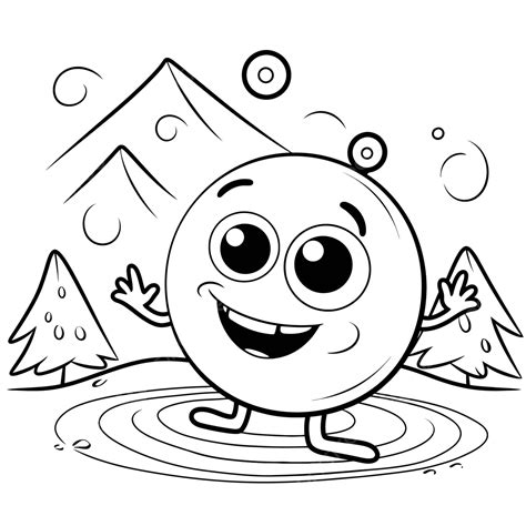 산과 호수가 있는 귀여운 만화 공 색칠 페이지 개요 스케치 드로잉 인쇄 벡터 신호 도면 신호 개요 신호 스케치 Png 일러스트 및 벡터 에 대한 무료 다운로드