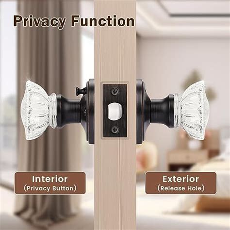 Modern Round Crystal Door Knobs With Lock Frosted Glass Design Privacy