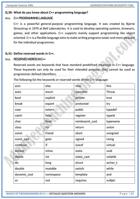 Adamjee Coaching Basics Of Programming In C Detailed Question