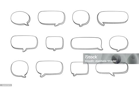 손으로 그린 3d 빈 말풍선 생각 말하기 말하기 텍스트 상자 배너 흑백 색상 평면 디자인 벡터 그림의 컬렉션 세트 0명에 대한 스톡 벡터 아트 및 기타 이미지 Istock