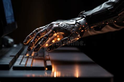 artificial intelligence robot hand typing a keyboard on a laptop