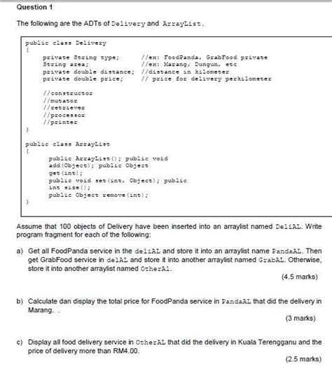 Solved Question 1 The Following Are The Adts Of Delivery And