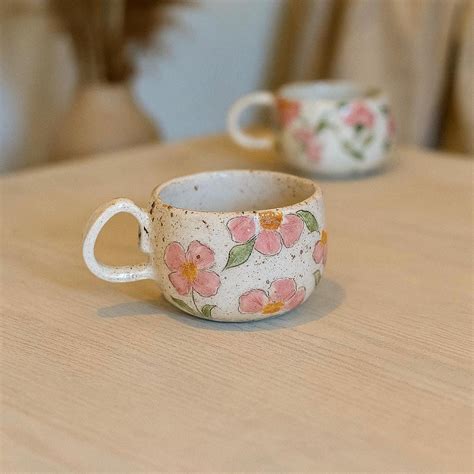 Floral Mug Handmade Ceramic Tea Cup Flowers Coffee Mug Etsy