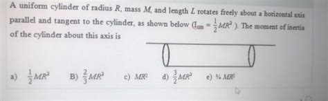 Solved A Uniform Cylinder Of Radius R Mass M And Length L Chegg Com