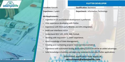 Flutterdeveloper Flutterdevelopment Flutterjobs Itjobs Karachijobs Hiring2022 Adamjeelife
