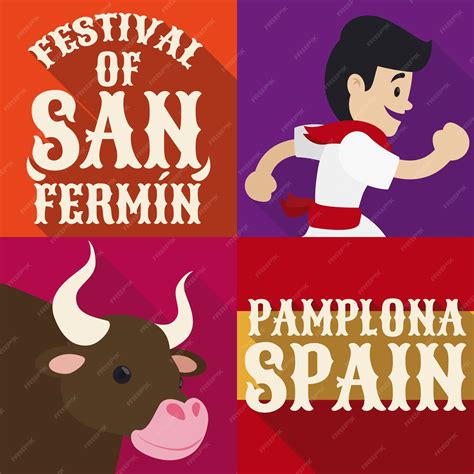 Premium Vector Runner And Bull For San Fermin Festival In Pamplona In