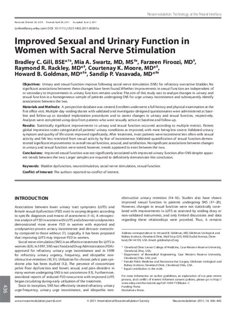 Pdf Improved Sexual And Urinary Function In Women With Sacral Nerve Stimulation