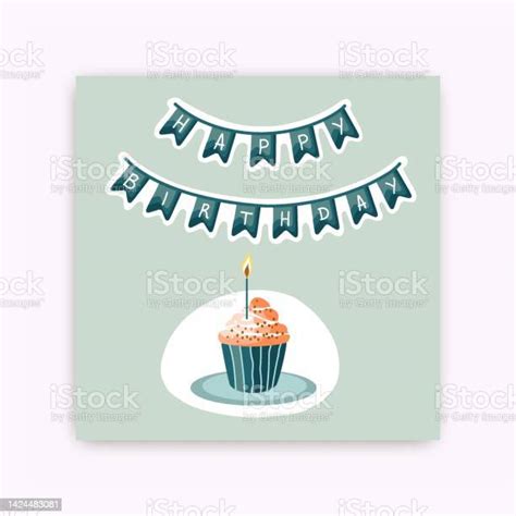 생일 축하 엽서 세트 양초와 화환이있는 생일 케이크 손으로 그린 그림 갈란드 장식품에 대한 스톡 벡터 아트 및 기타 이미지 갈란드 장식품 생일 벡터 Istock