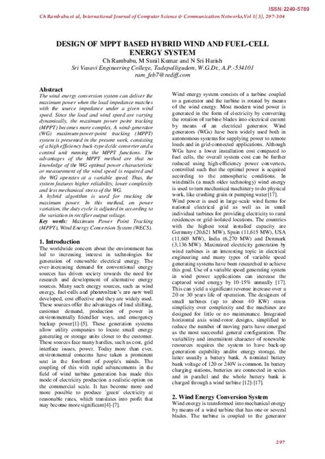pdf design of mppt based hybrid wind and fuel cell energy system