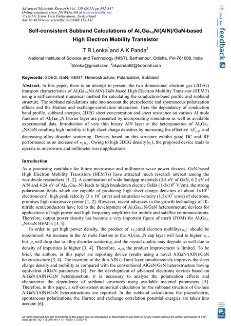 Pdf Self Consistent Subband Calculations Of Alxga1 Xnalngan Based