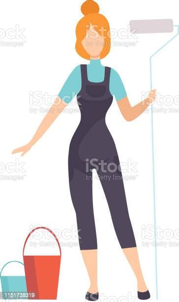 여자 화가 롤러 여성 건설 노동자 문자 벡터 일러스트 레이 션 벡터에 대한 스톡 벡터 아트 및 기타 이미지 벡터 사람들 성인 Istock