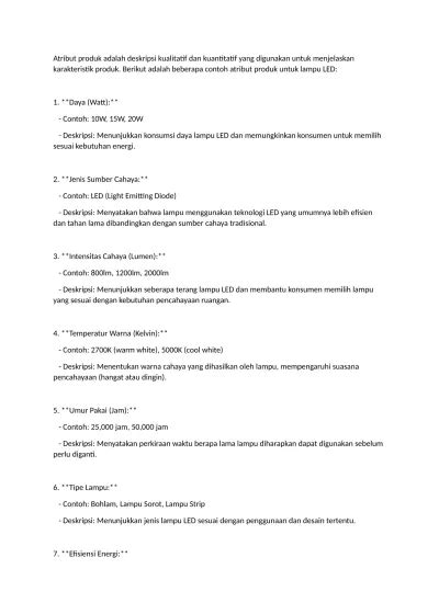 Atribut Produk Untuk Lampu Led