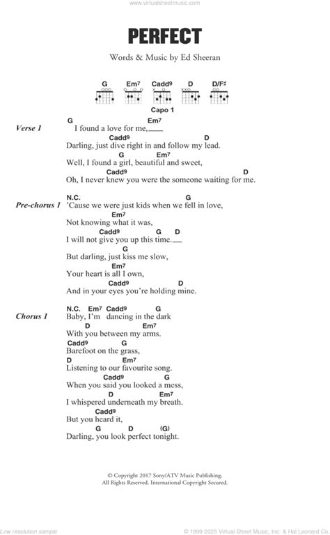 Ed Sheeran Perfect Sheet Music For Guitar Chords V2