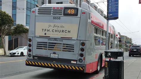 Sf Muni 2017 New Flyer Xde60 6658 On Route 49 Van Nessmission Youtube