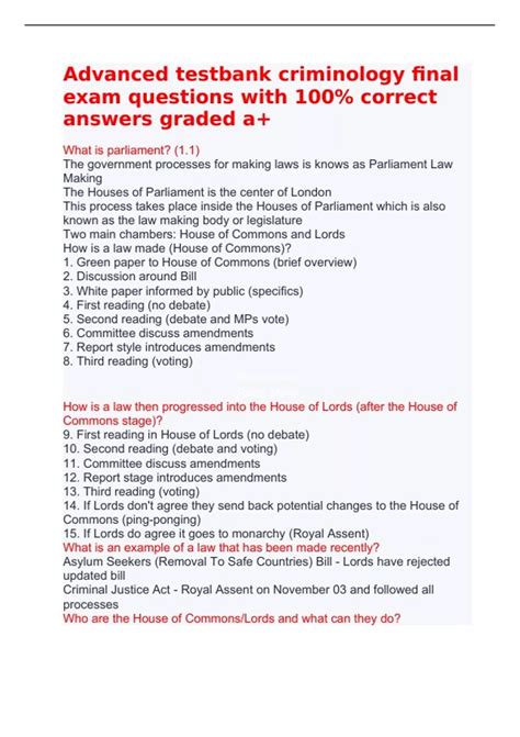 Advanced Testbank Criminology Final Exam Questions With 100 Correct