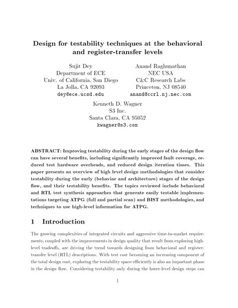 Pdf Design For Testability Techniques At The Behavioral And Register