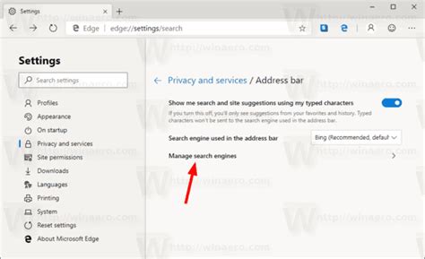 Change Search Engine In Microsoft Edge Chromium