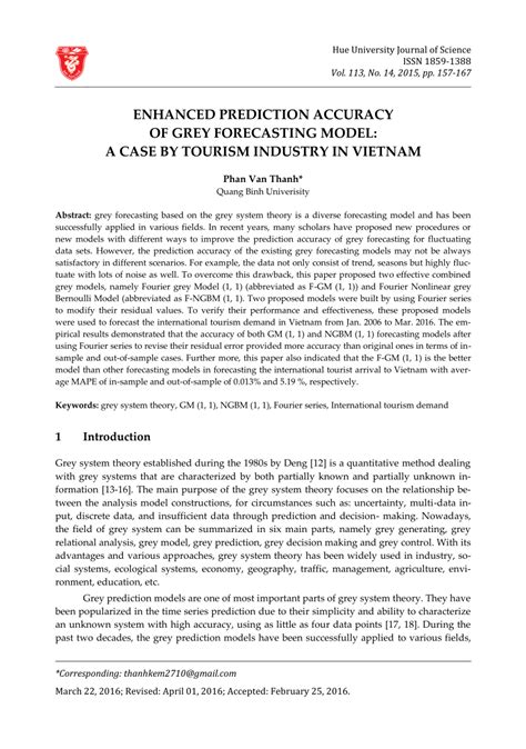 Pdf Enhanced Accuracy Of Grey Forecasting Model Case By Tourism Industry In Vietnam