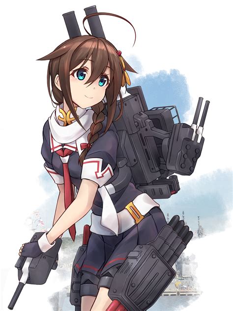 배경 화면 애니메이션 소녀들 간타이 컬렉션 시구레 칸콜 Shoulder Length Hair 갈색 머리의 교복 삽화 디지털 아트 팬 아트 1575x2100