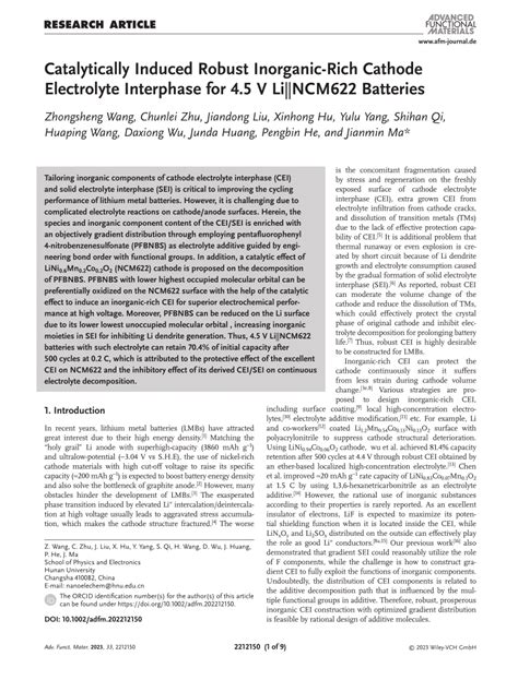 Catalytically Induced Robust Inorganic‐rich Cathode Electrolyte Interphase For 4 5 V Li Ncm622