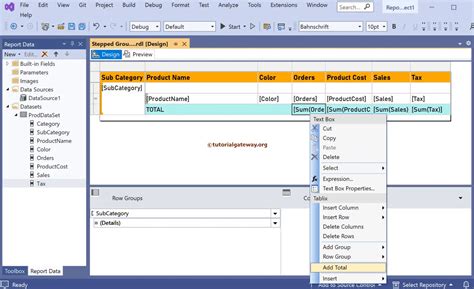 Create SSRS Stepped Grouped Table Report