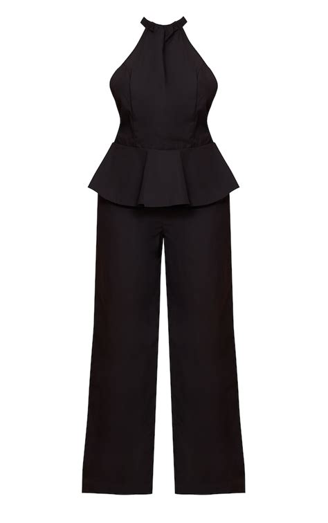 Plus Black Woven Peplum Hem Jumpsuit Plus Size Plt