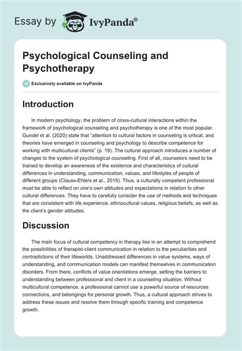 Psychological Counseling And Psychotherapy 422 Words Research Paper