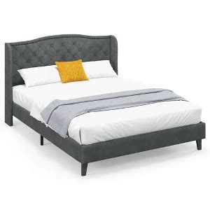Costway Queen Upholstered Platform Bed Frame W Button Tufted Headboard