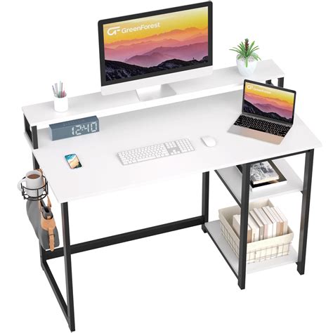 Buy GreenForest Computer Desk With Full Monitor Stand And Reversible Storage Shelves Cm Home