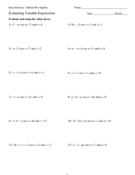 Evaluating Algebraic Expression Worksheets Worksheets Library