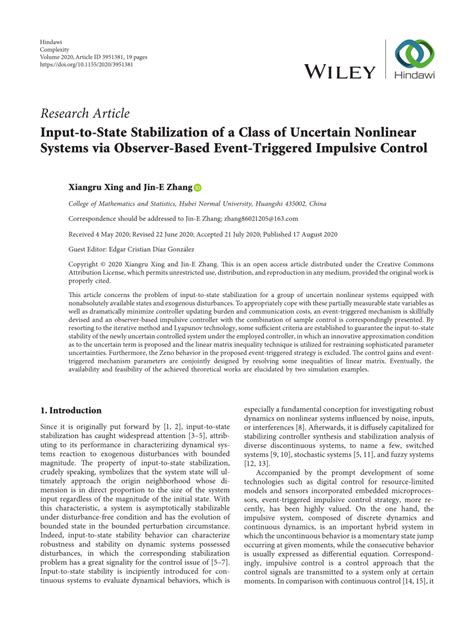 PDF Input To State Stabilization Of A Class Of Uncertain Nonlinear Systems Via Observer Based