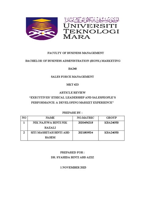 Mkt623 Pairing Assignment Faculty Of Business Management Bachelor Of Business Administration