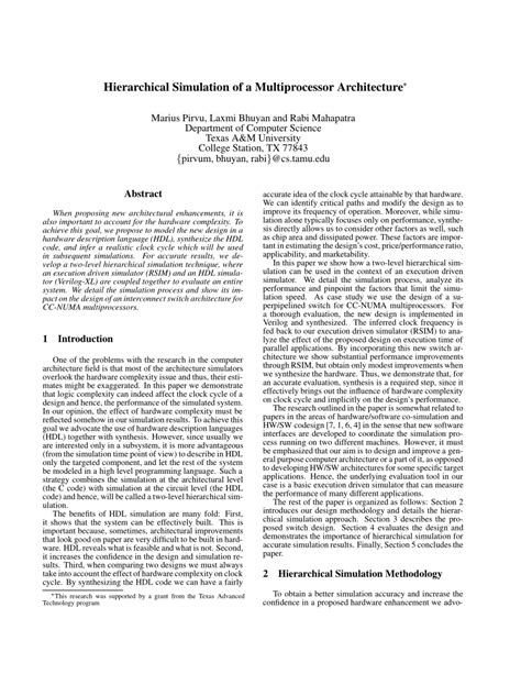 Pdf Hierarchical Simulation Of A Multiprocessor Architecture