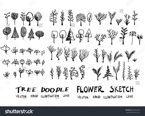 Set Tree Doodles Vector Stock Vector Royalty Free 600812873