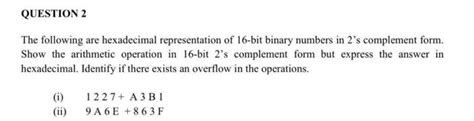 Solved The Following Are Hexadecimal Representation Of