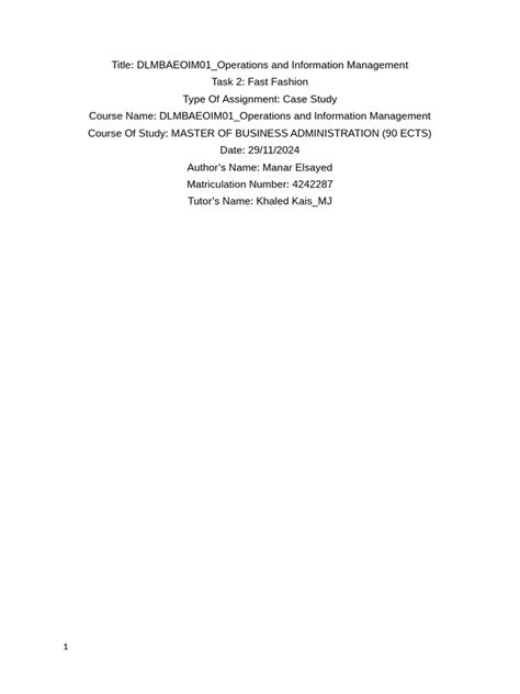 Assignment Operations And Information Management Pdf Supply Chain Supply Chain Management