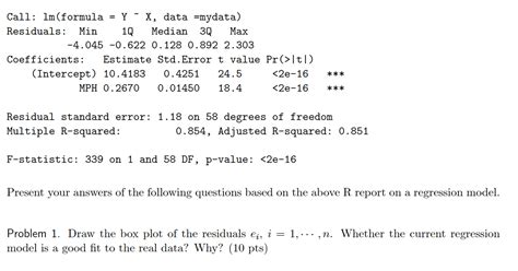 Solved Call Lm Formula Y∼x Data Mydata Residuals Min