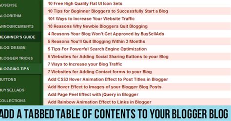 Add A Tabbed Table Of Contents To Your Blogger Blog Blogolect
